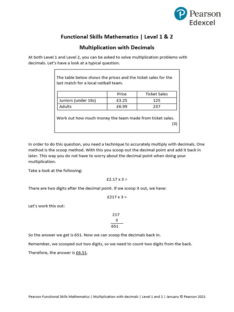 Multiplying Decimals: Level 1 & 2 Guide | PDF | Multiplication | Arithmetic