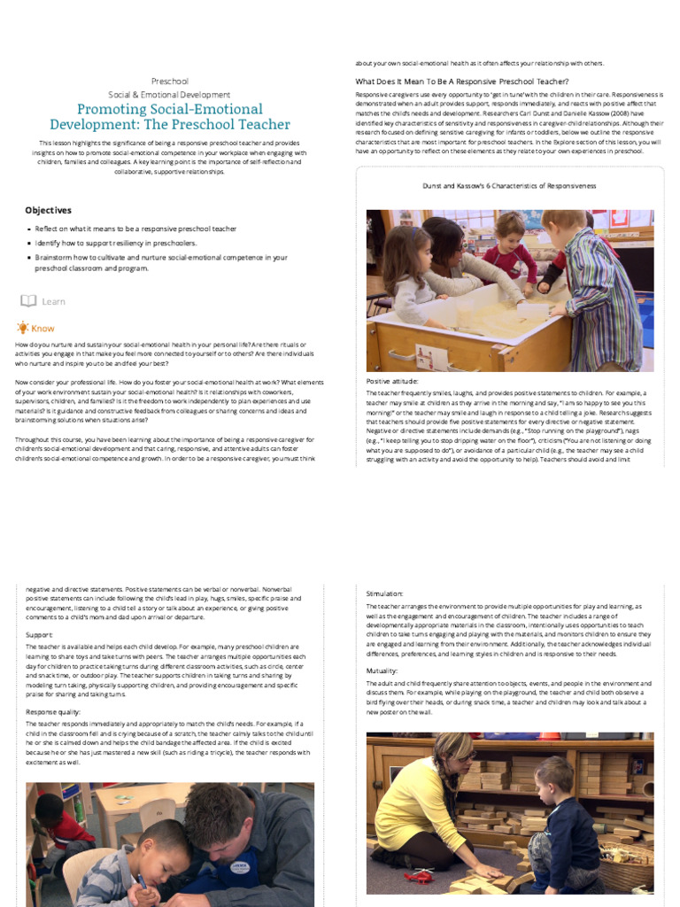 Promoting Social-Emotional Development_ The Preschool Teacher _ Virtual Lab School | PDF ...
