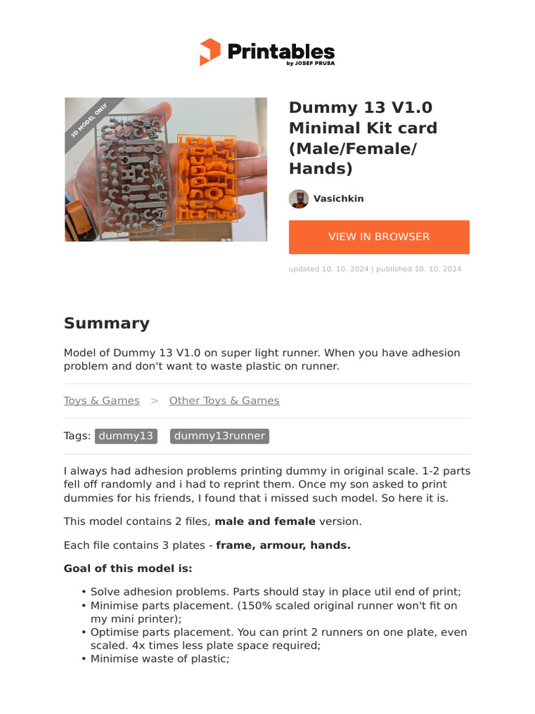 Dummy 13 v10 Minimal Kit Card Malefemalehands | PDF