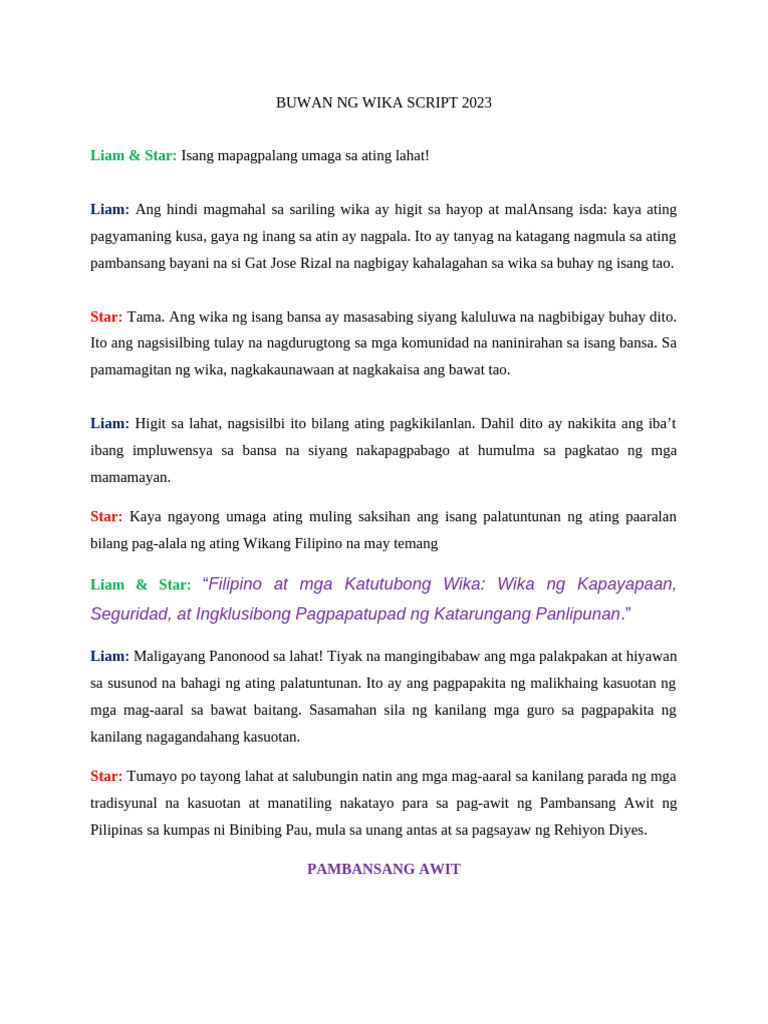 Buwan NG Wika Script | PDF