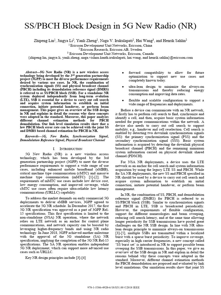 SS PBCH Block Design in 5G New Radio NR | PDF | Cellular Network | Orthogonal Frequency Division ...