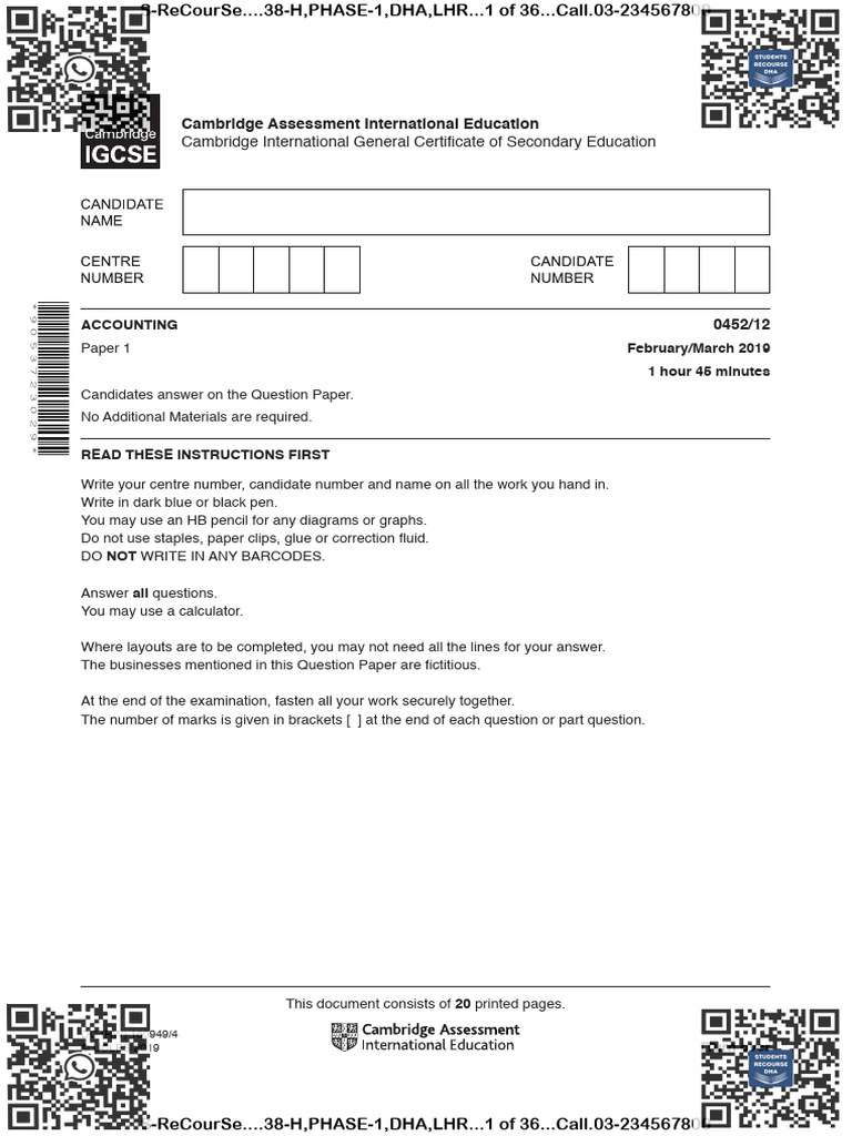 Igcse Accounting Paper 1 + Marking Scheme February March 2019 | PDF ...
