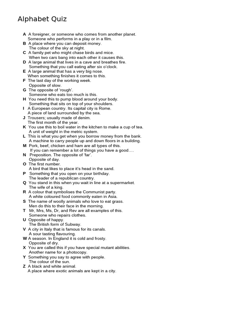 Alphabet Quiz: Fun Word Associations | PDF | Young Adult