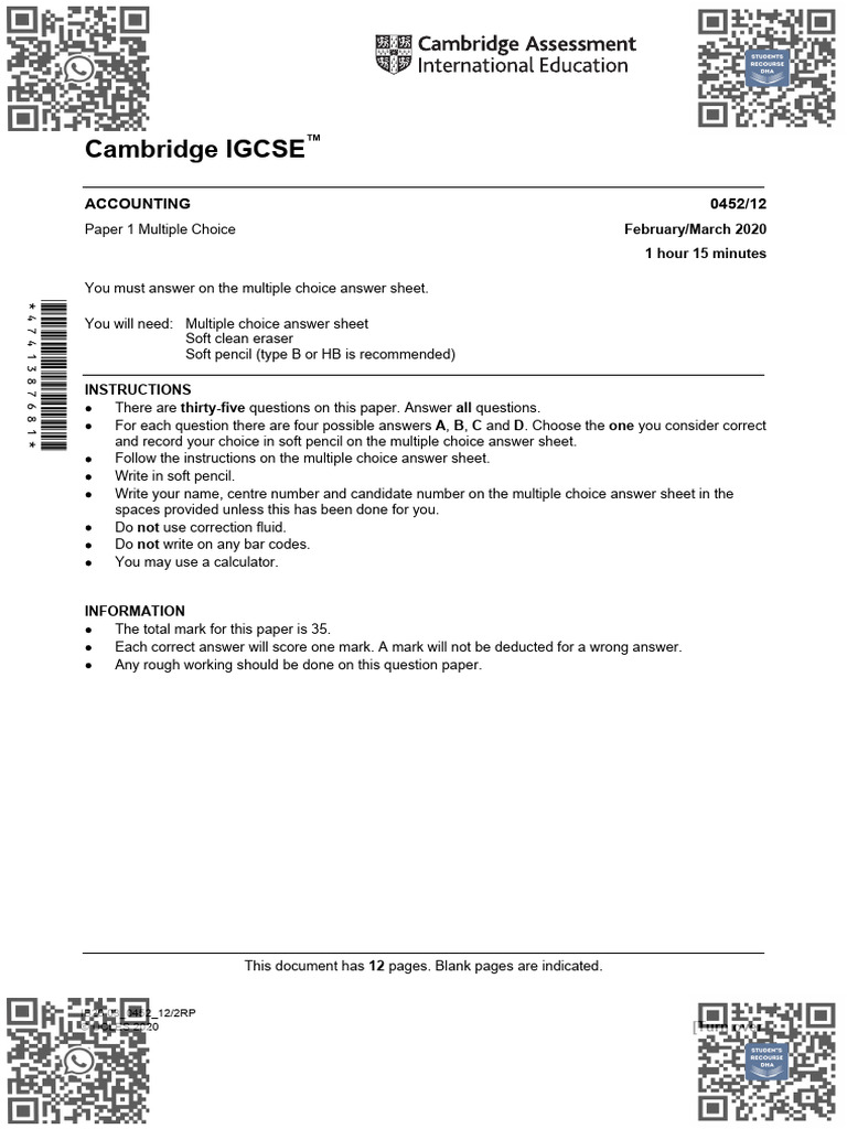 Igcse Accounting Paper 1 + Marking Scheme February March 2020 | PDF | Debits And Credits | Dividend