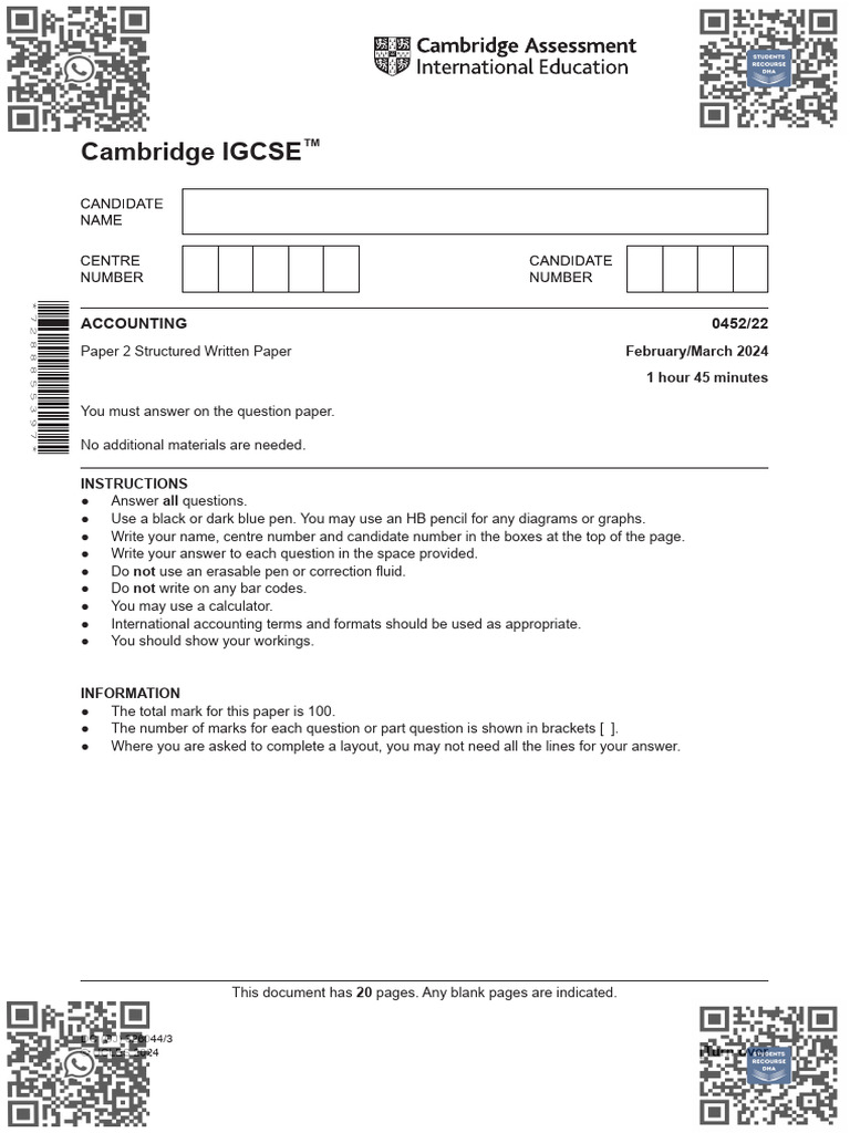 Igcse Accounting Paper 2 + Marking Scheme February March 2024 | PDF ...
