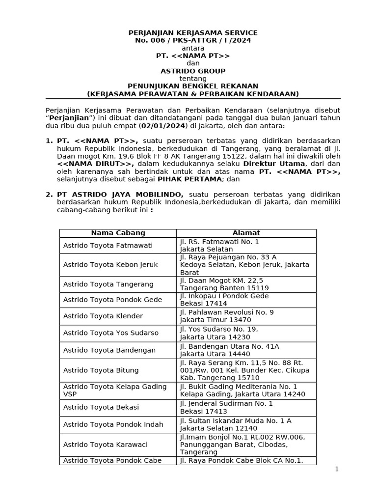 Sample - Draft Perjanjian | PDF