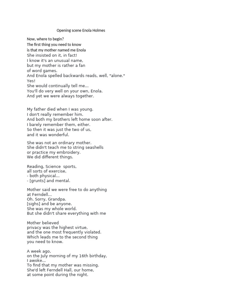 Opening scene Enola Holmes | PDF
