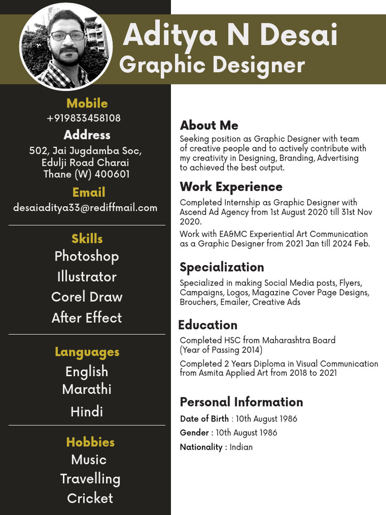 Graphic Designer Resume of Aditya Desai | PDF | Art
