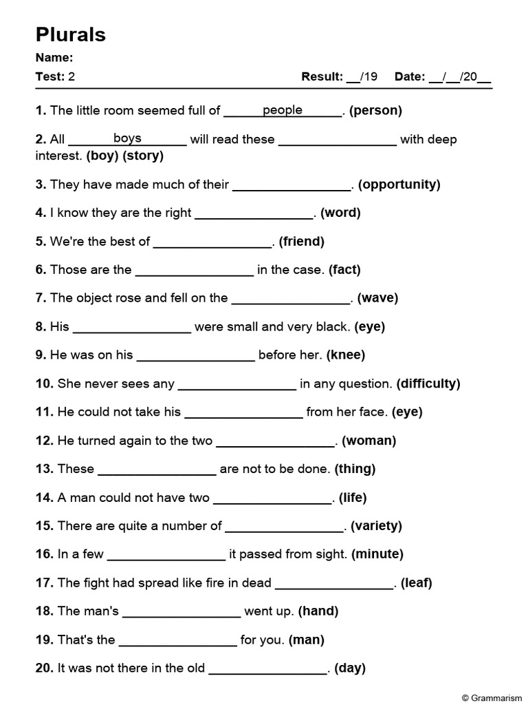 Grammarism Plurals Test 2 1817425 | PDF | Games & Activities