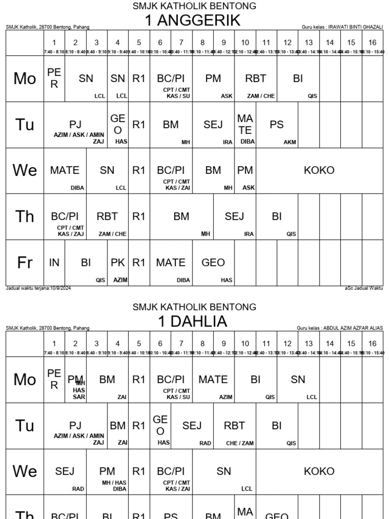 jadual kelas edit 9 okt 2024 | PDF