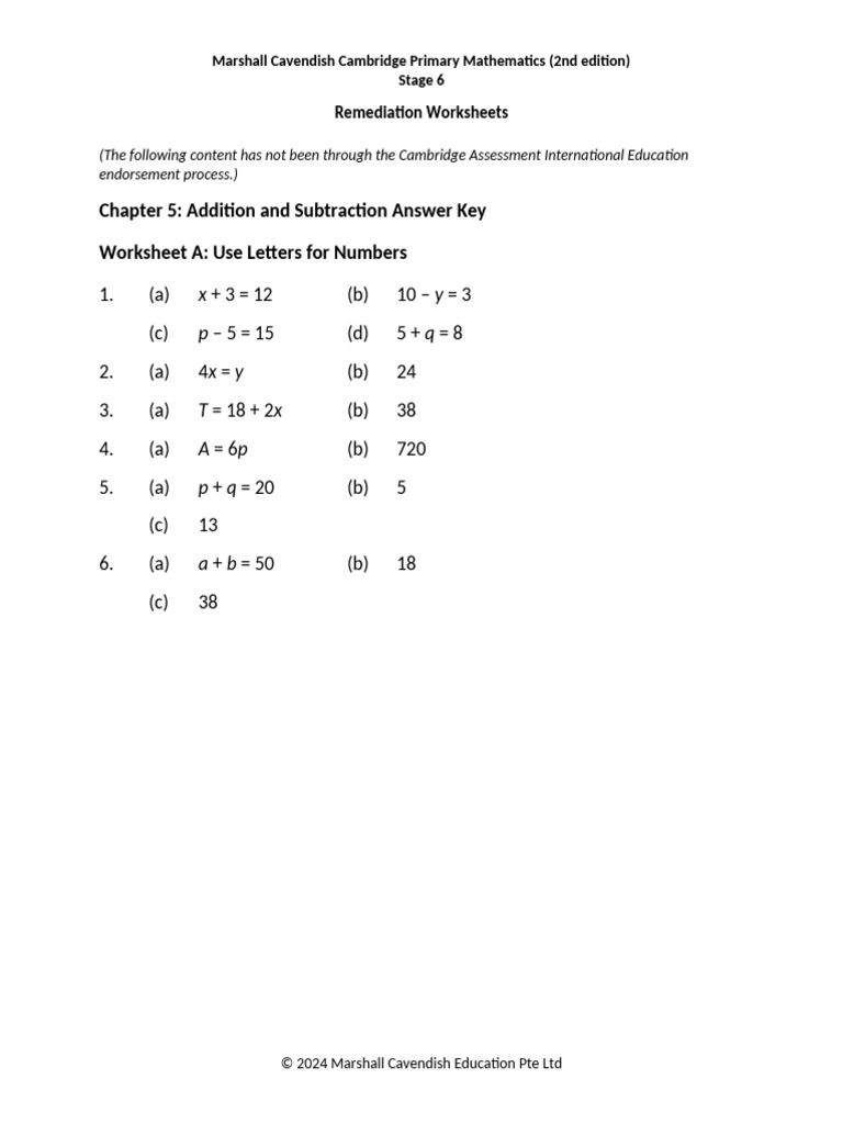 MCE Cambridge Primary Maths 2E Stage6 RM C05 Answer | PDF | Mathematics | Arithmetic