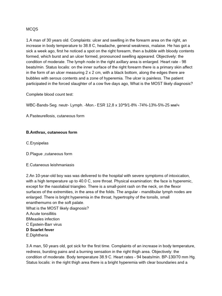 Infectious Disease Diagnosis MCQs | PDF | Lymph Node | Pneumonia