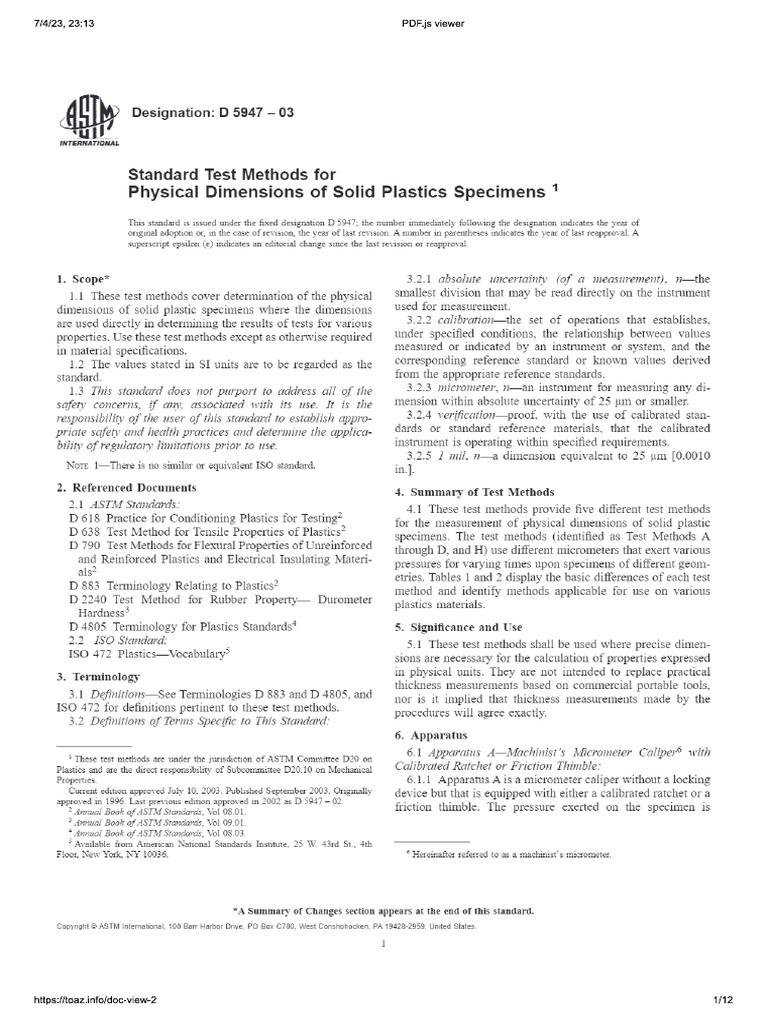 Astm-D 5947 Dimencionamiento | PDF | Business | Home & Garden