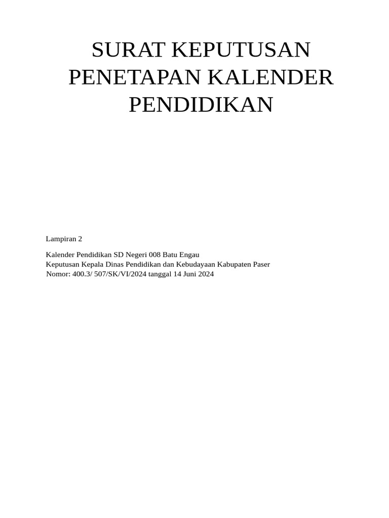 Surat Keputusan Penetapan Kalender Pendidikan | PDF