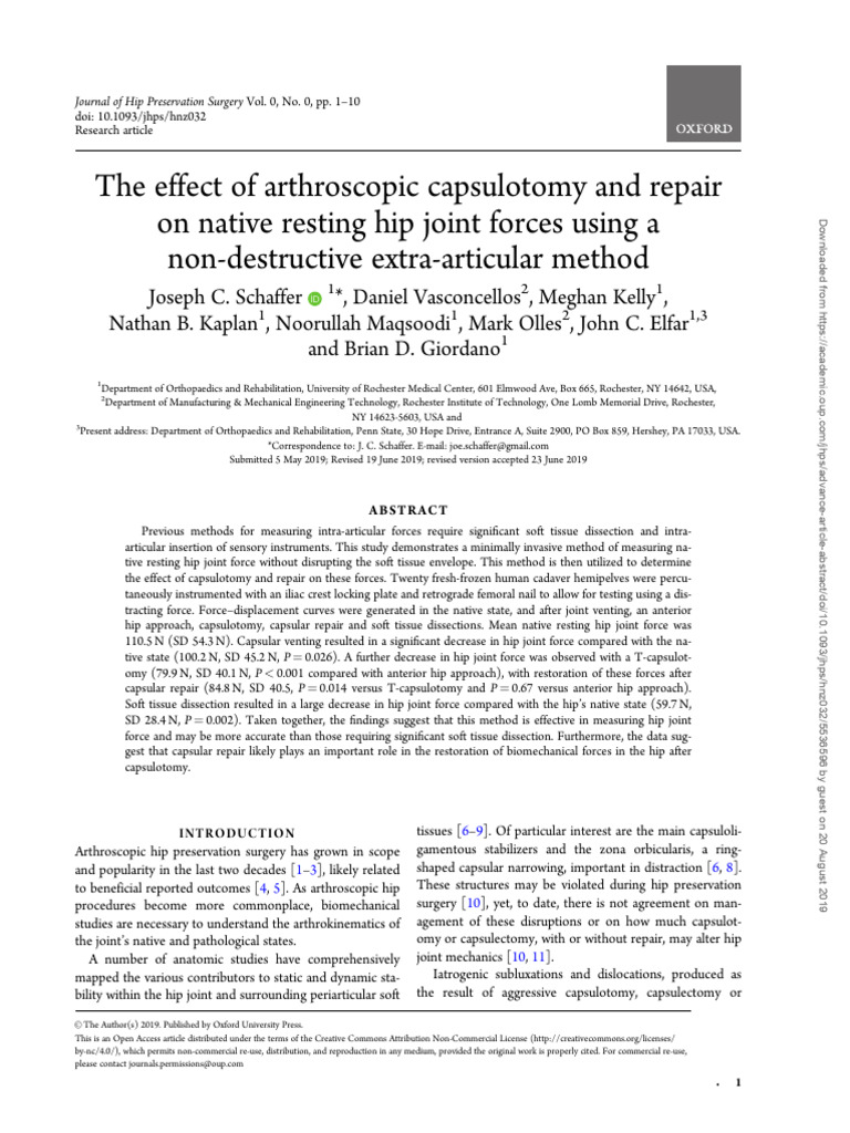 The Effect of Arthroscopic Capsulotomy and Repair On Native Resting Hip ...