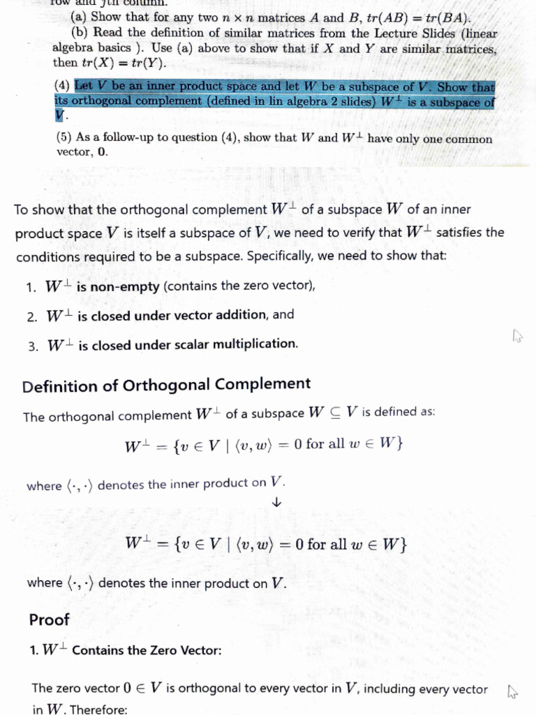 Orthogonal Complements in Linear Algebra | PDF | Linear Subspace | Vector Space