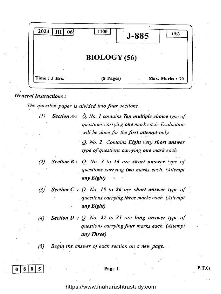 12th Biology Pyq 2024 | PDF