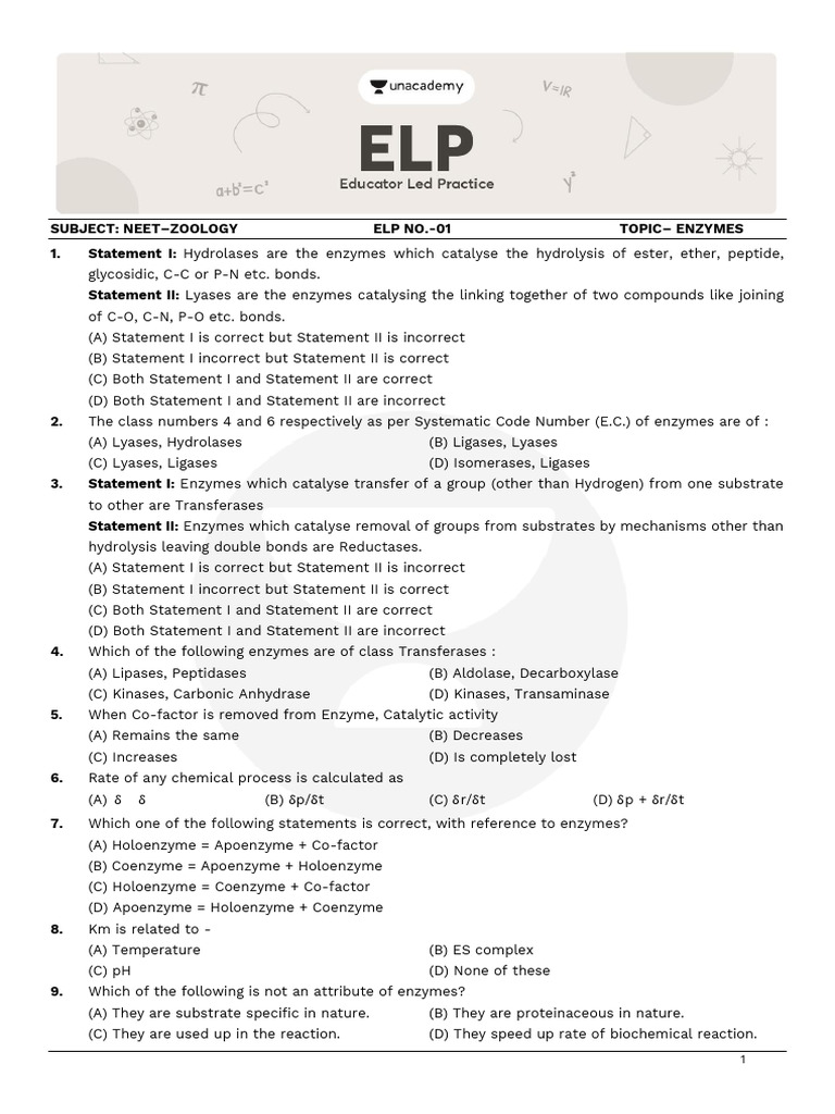 ELP_01_Enzymes-(CT) | PDF | Enzyme | Cofactor (Biochemistry)