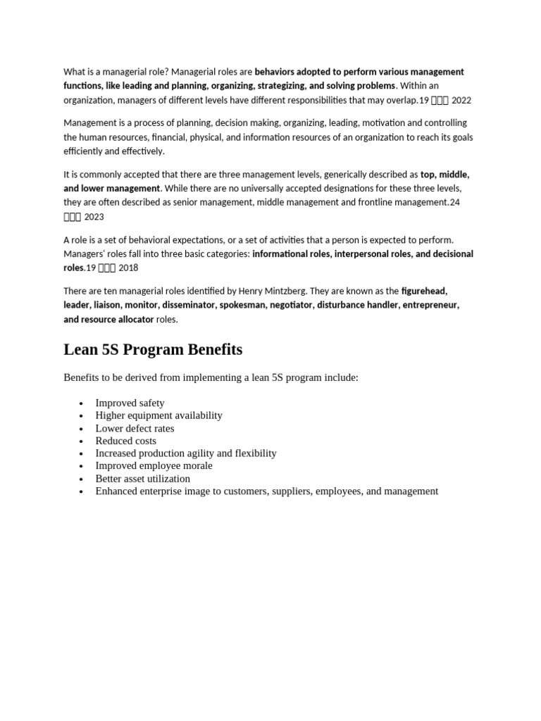 Lean 5S Program Benefits | PDF | Leadership | Goal