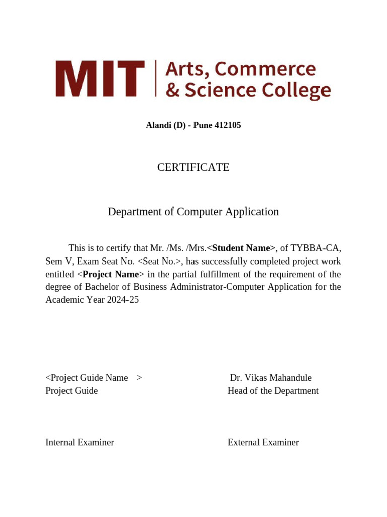 TYBBA-CA Project Completion Certificate | PDF