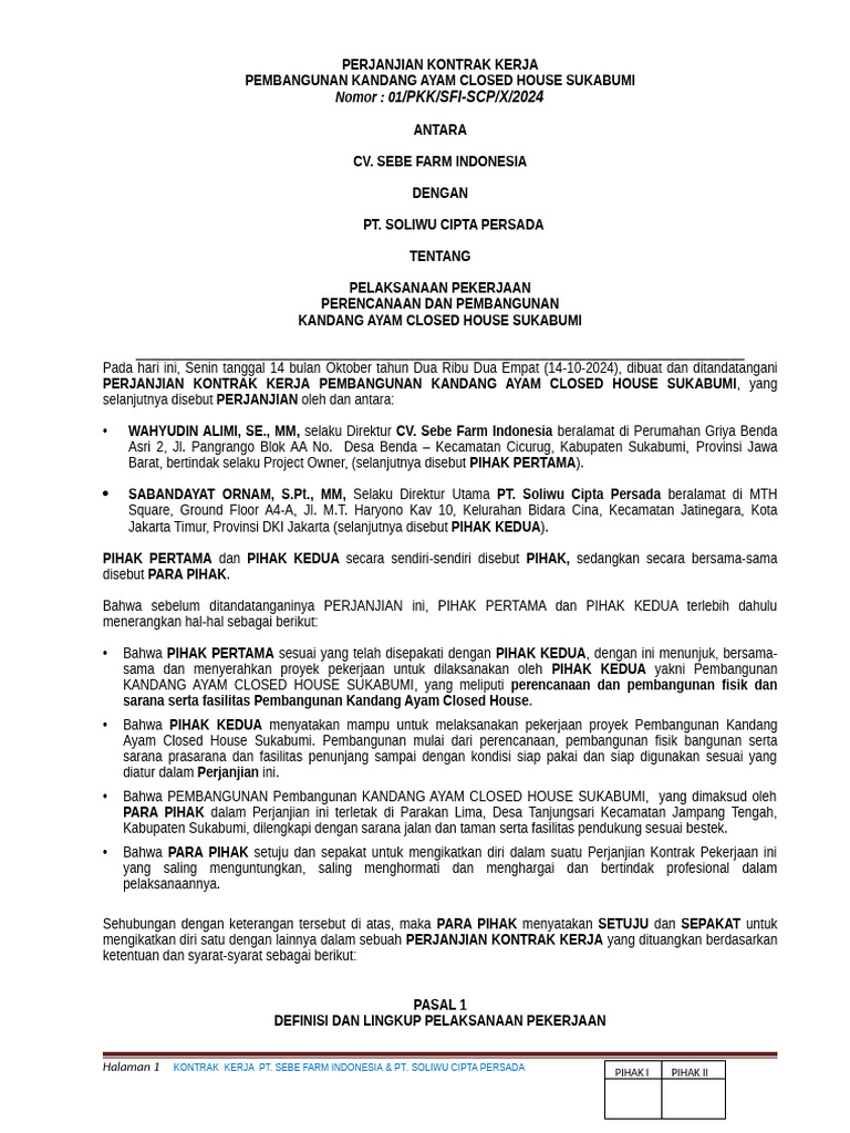 Kontrak Kerja Sfi-Scp | PDF | Teknologi & Rekayasa