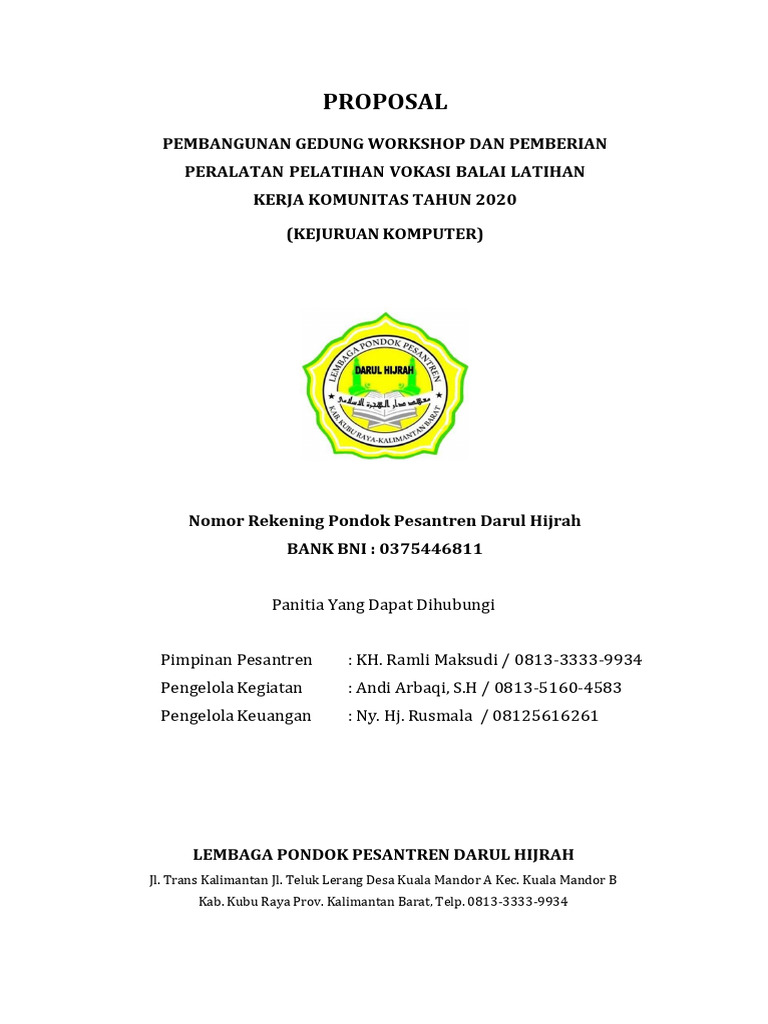 Revisi Proposal Workshop BLK Darul Hijrah | PDF