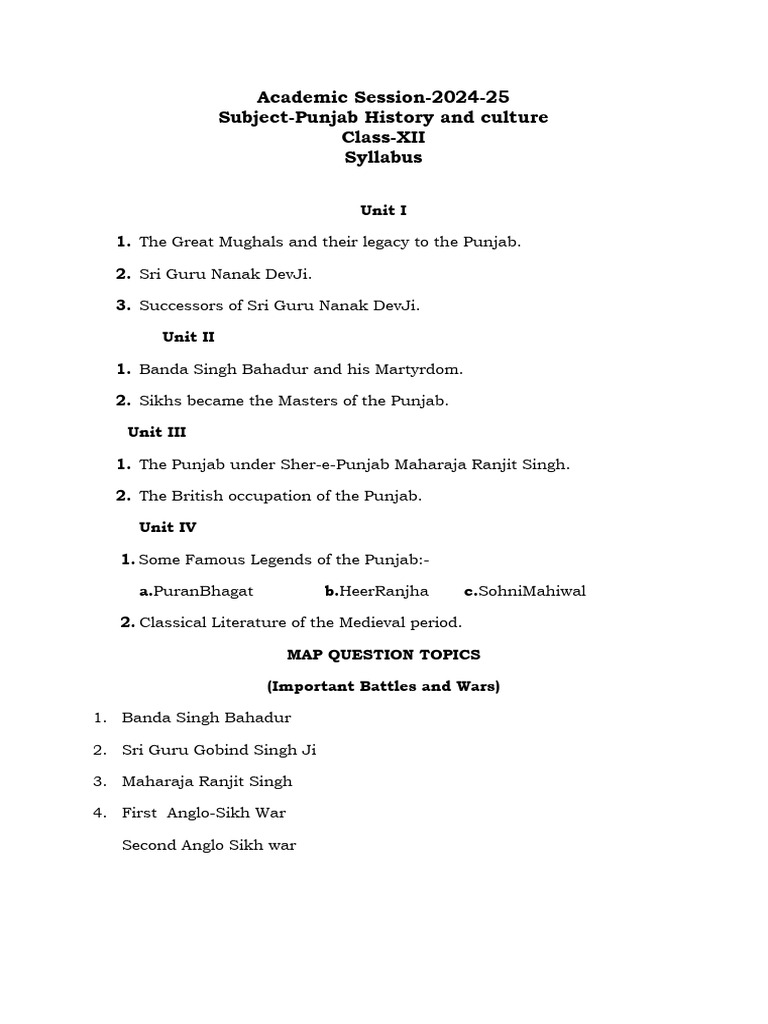 Pseb Class 12 Punjab History and Culture 2025 | PDF | History