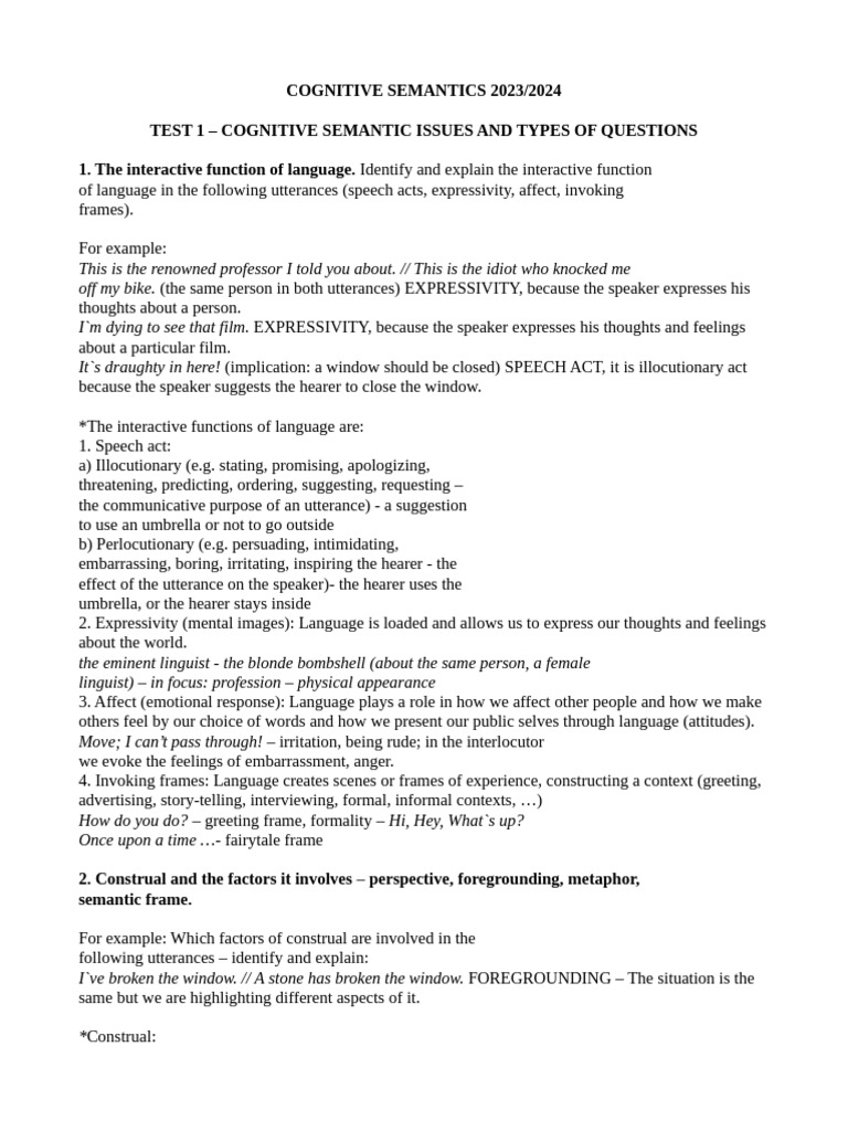 Cognitive Semantics Exercises 2 | PDF | Metaphor | Cognitive Science