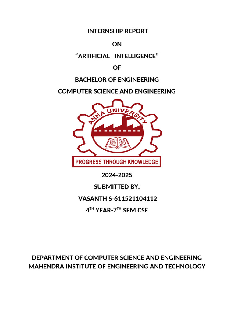 Internship Report - Ai (Vasanth) | PDF | Artificial Neural Network | Machine Learning