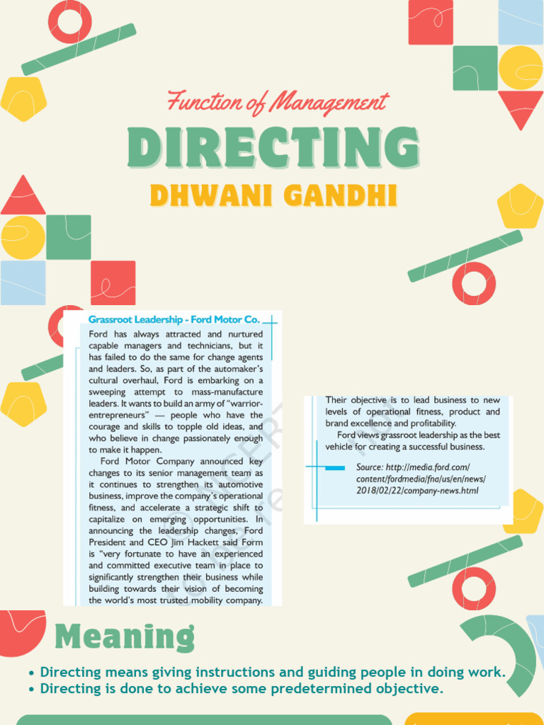 Function of Management: Directing Directing | PDF | Incentive | Motivation