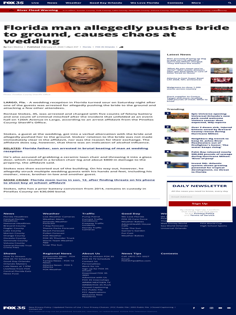 Florida Man Allegedly Pushes Bride to Ground, Causes Chaos at Wedding ...