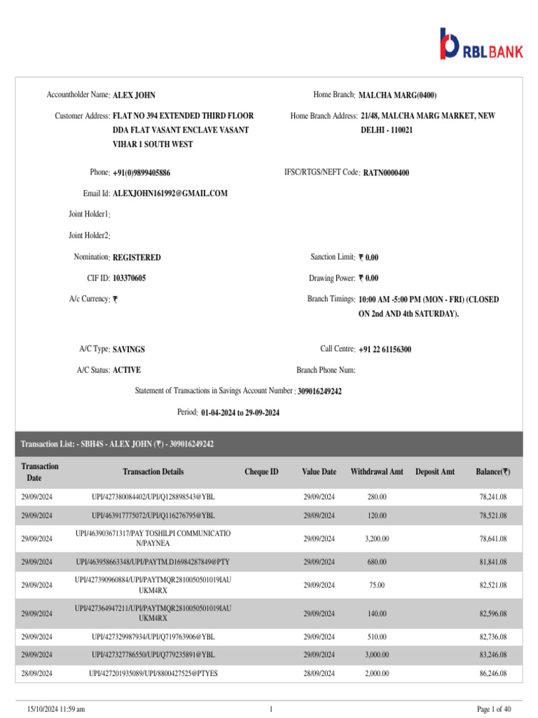 6 Months Bank Statement | PDF | Services (Economics) | Service Industries