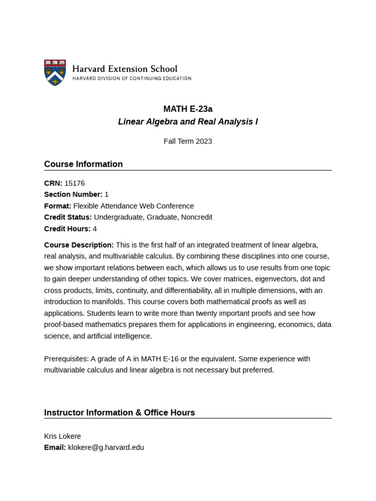 Fall Term 2023 Full Term MATH E 23a 1 Linear Algebra and Real Analysis ...