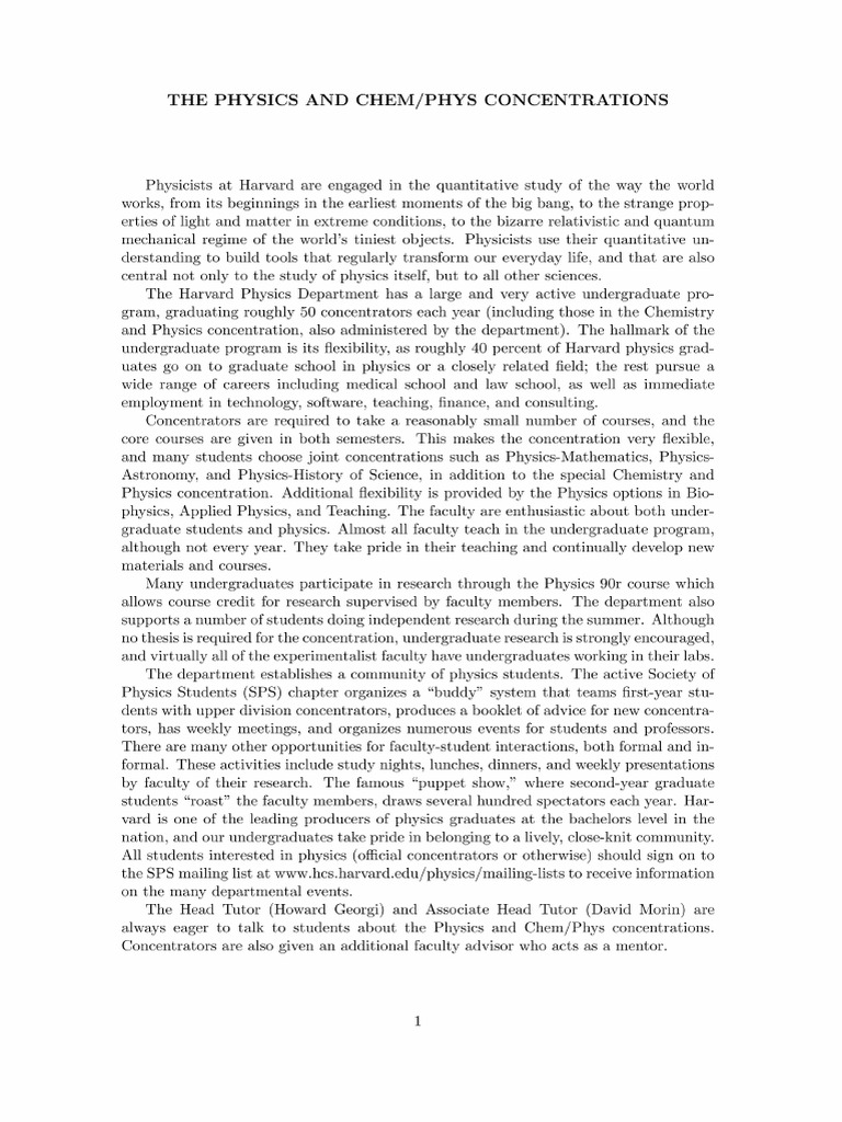 Harvard Physics Concentration Guide | PDF | Physics | Master's Degree