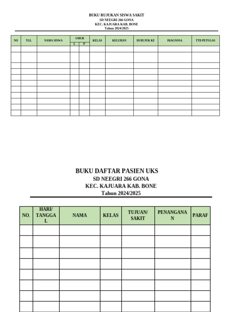 Dokumen File Siswa Uks | PDF