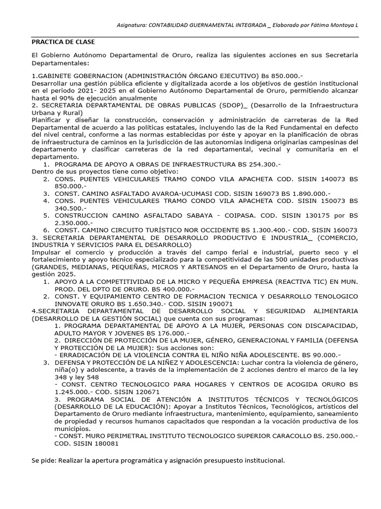 PRACTICA CLASE_ ASIGNACION ACTIVIDAD, PROYECTO Y PROGRAMA | PDF | Economias