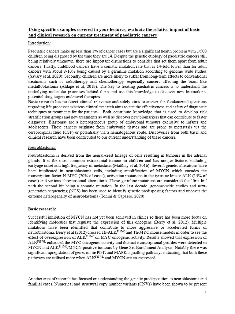 Essay Cancer Paediatrics | PDF | Cancer | Oncogene