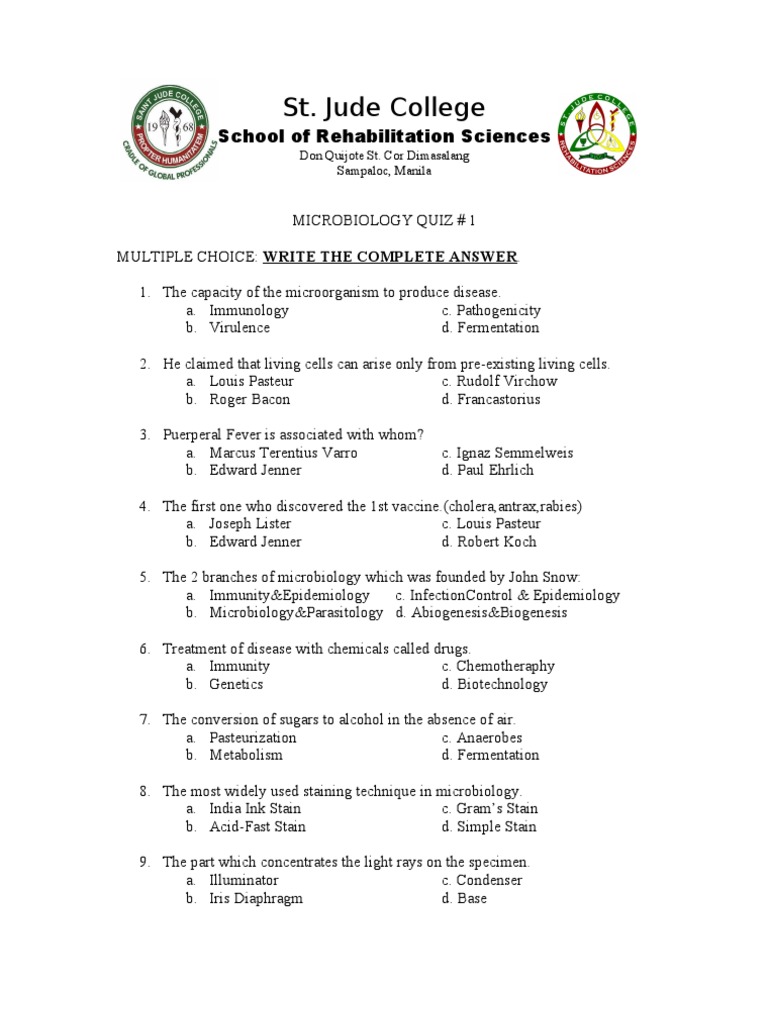 Microbiology Quiz Questions and Answers | PDF