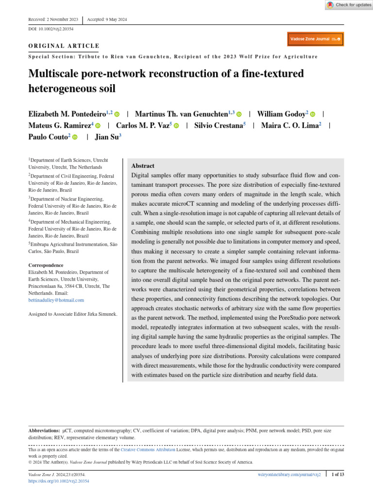 Vadose Zone Journal - 2024 - Pontedeiro - Multiscale Pore Network Reconstruction of A Fine ...