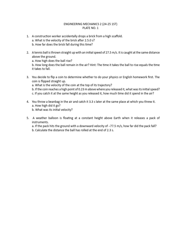 Engineering Mechanics 2 Plate No. 1 24 25 1ST | PDF