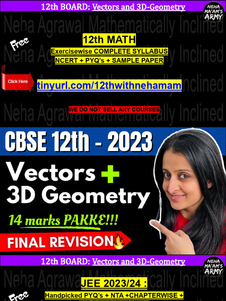 CBSE 2023_ 12th BOARD_ Vectors and 3D-Geometry | PDF | Euclidean Vector | Line (Geometry)