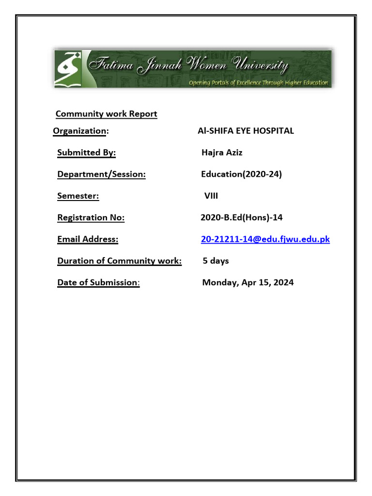 Community Work Report | PDF | Hospital | Patient
