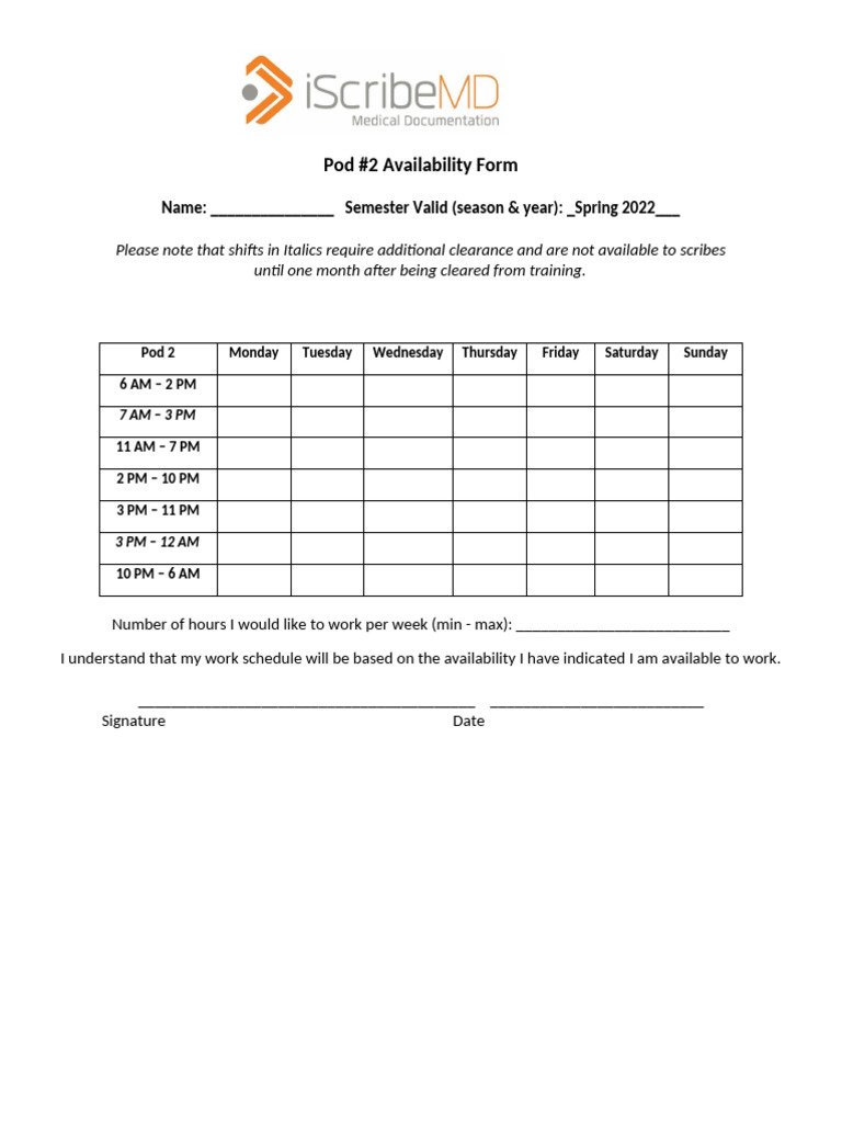 Pod 2 ER Availability Form (1799) 3 | PDF