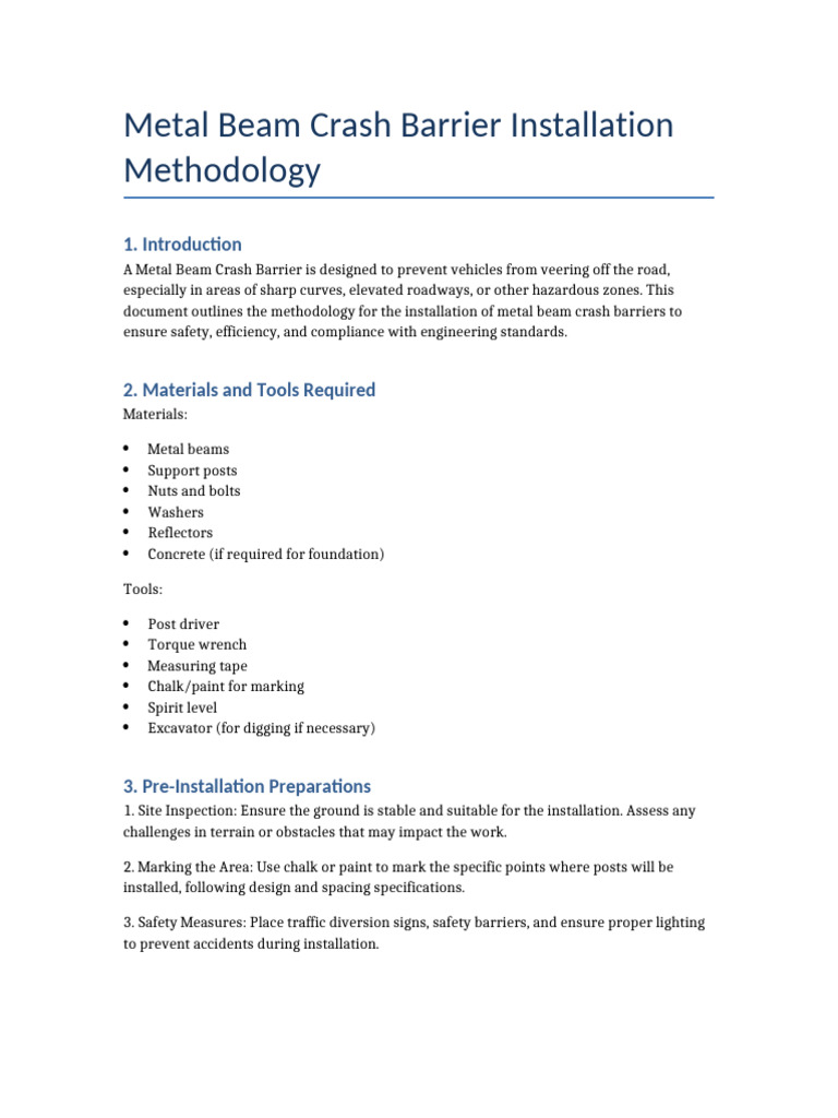 Metal Beam Crash Barrier Installation Guide | PDF | Traffic Collision ...