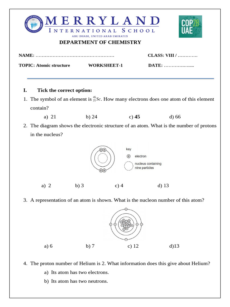 Atomic Structure Worksheet With Answers | PDF | Atoms | Atomic Nucleus