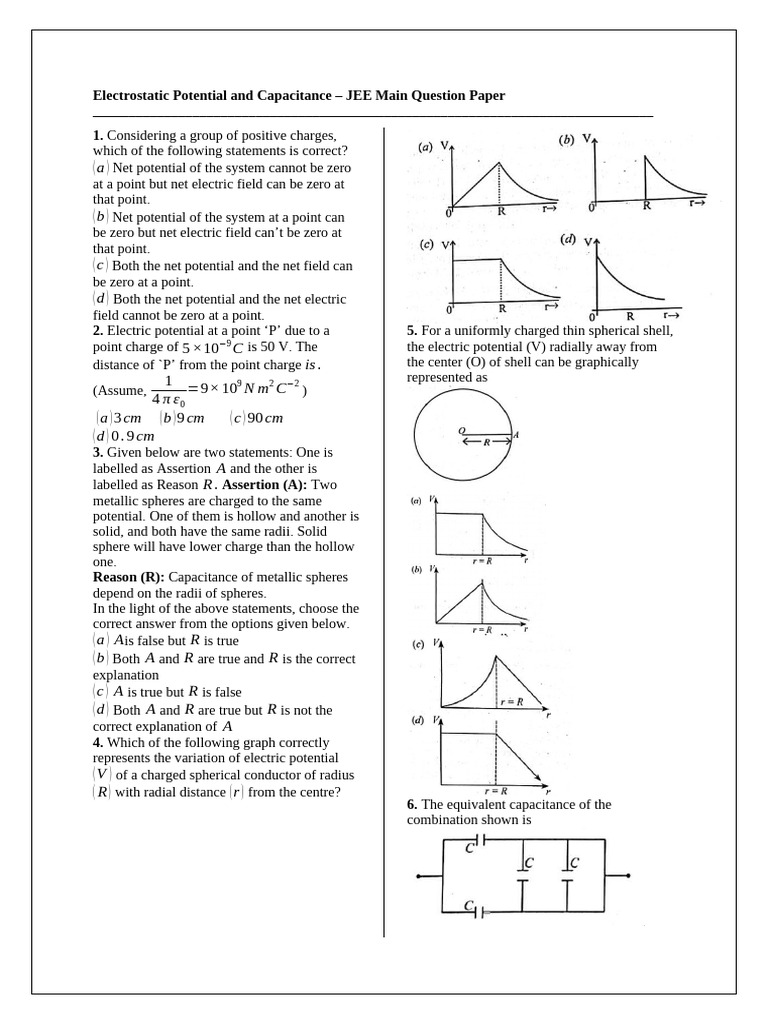 12th JEE Electrostatic Potential and Capacitance | PDF | Capacitance | Capacitor