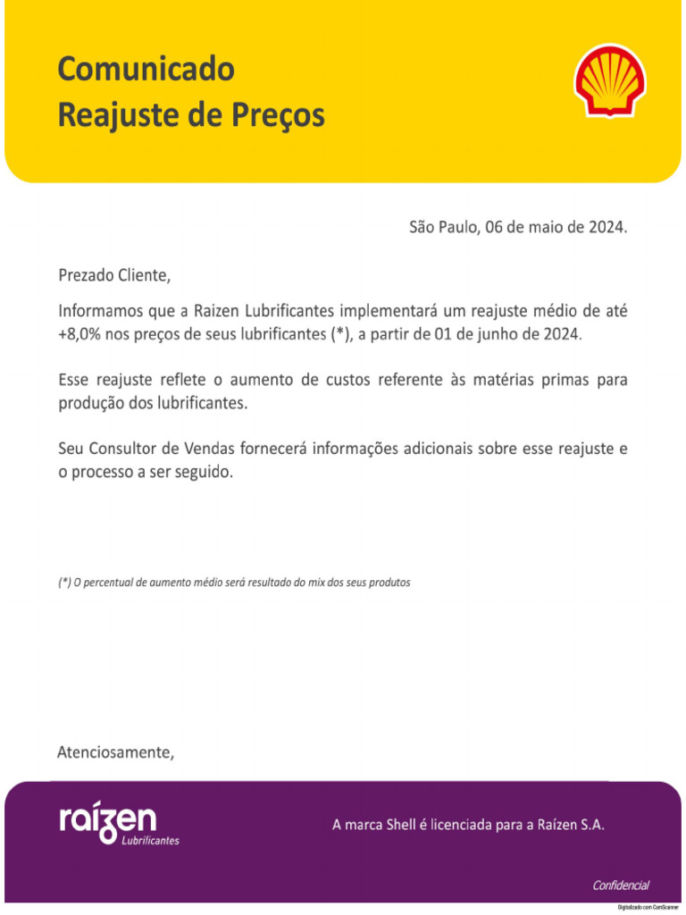 2024 05 Comunicado Reajuste de Preços | PDF