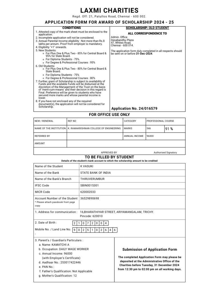 Scholarship Application Form 2024 | PDF