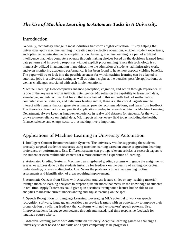 The Use Of Machine Learning To Automate Tasks In A University Pdf Machine Learning