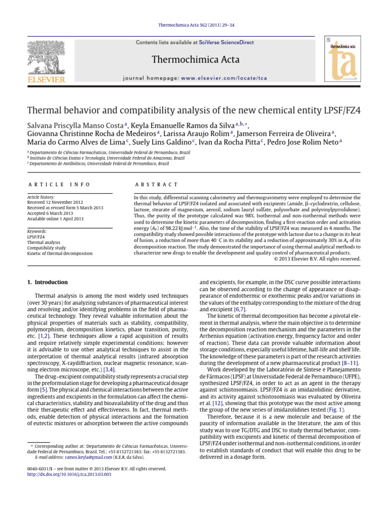 Thermal Behavior and Compatibility Analysis of The New Chemical Entity ...